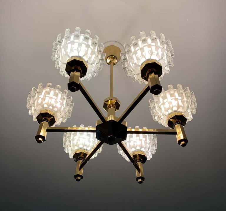 Hans-Agne Jakobsson, Brass Crystal Six-Arm Crystal Chandelier For Sale ...
