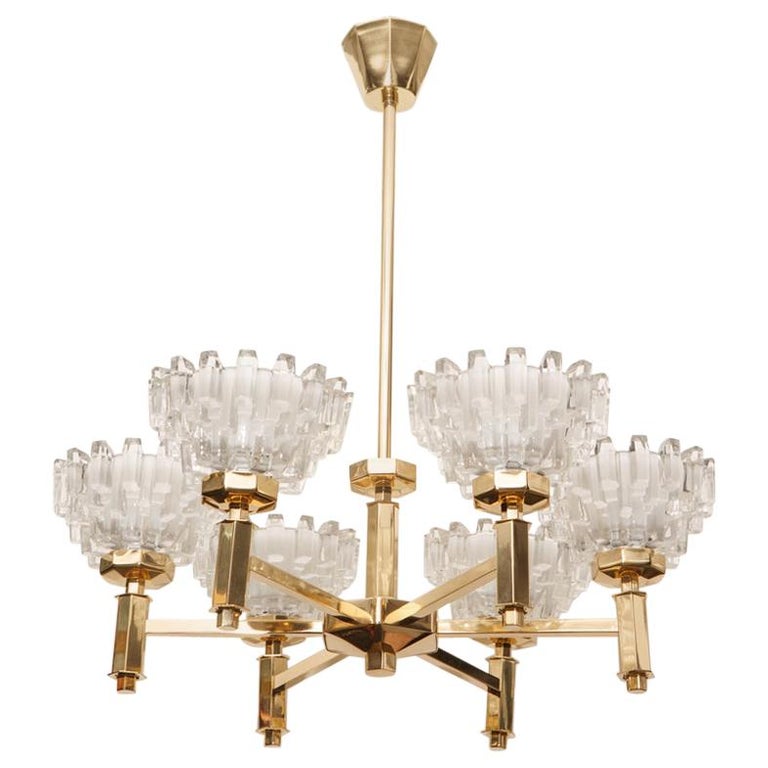 Hans-Agne Jakobsson, Brass Crystal Six-Arm Crystal Chandelier For Sale ...