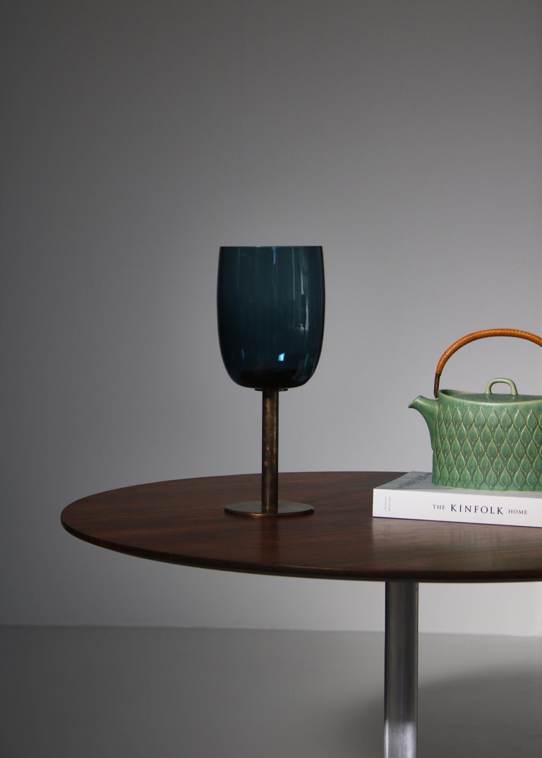 Hans Agne Jakobsson Scandinavian Modern Brass and Glass Candle Holder ...