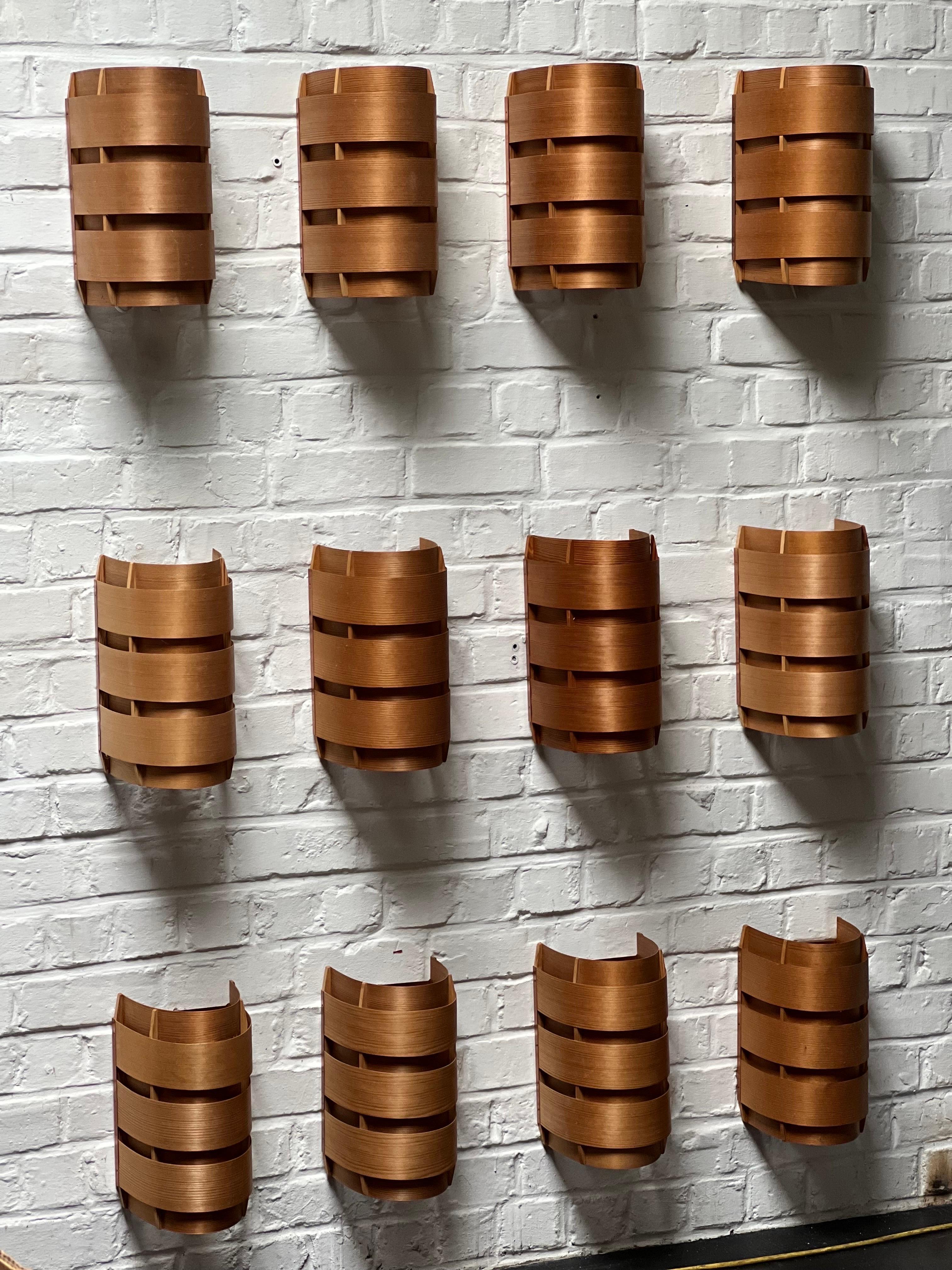 Hans Agne Jakobsson Set of 12 Pine and Copper Wall Lamps at 1stDibs
