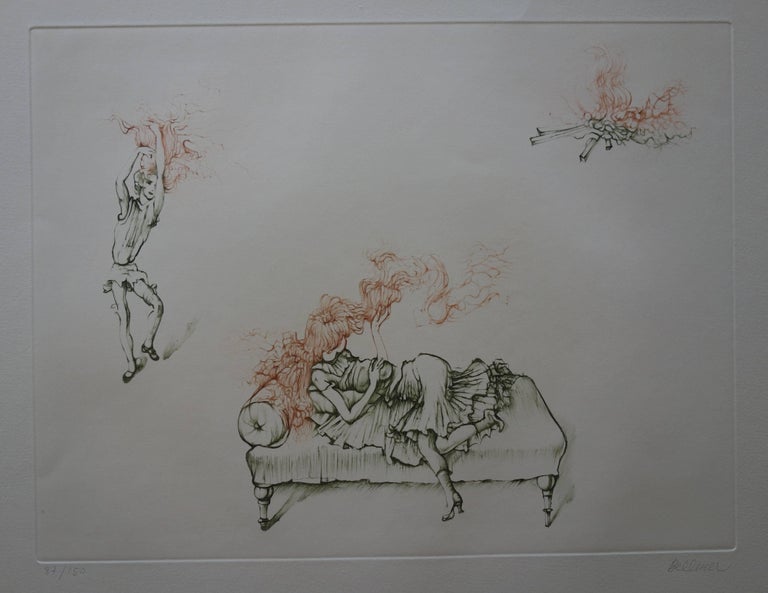 Hans Bellmer - Red Hair Girl in Fire - Original handsigned etching ...