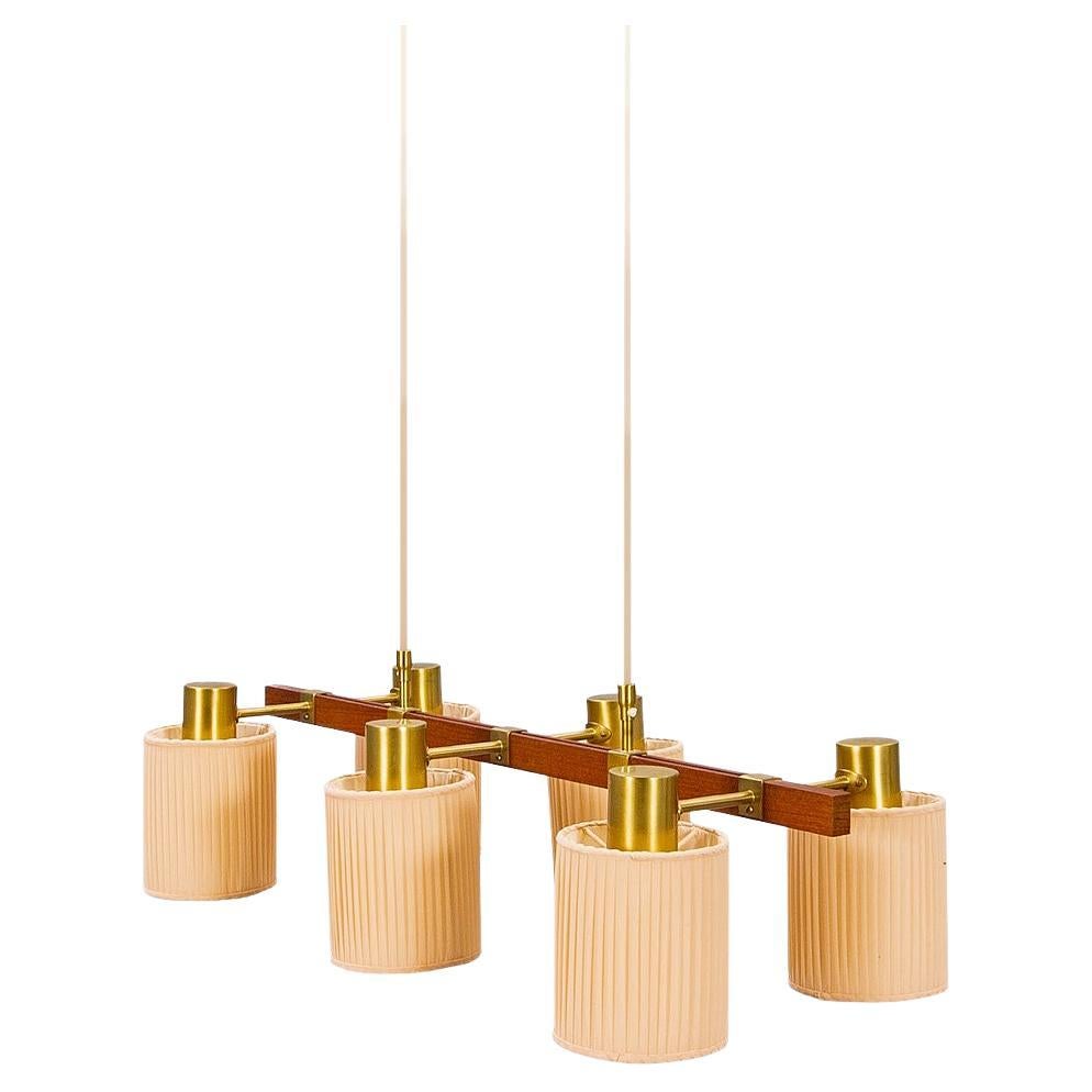 Swedish Chandelier, 1950s, Teak, Brass and Satin Glass at 1stDibs