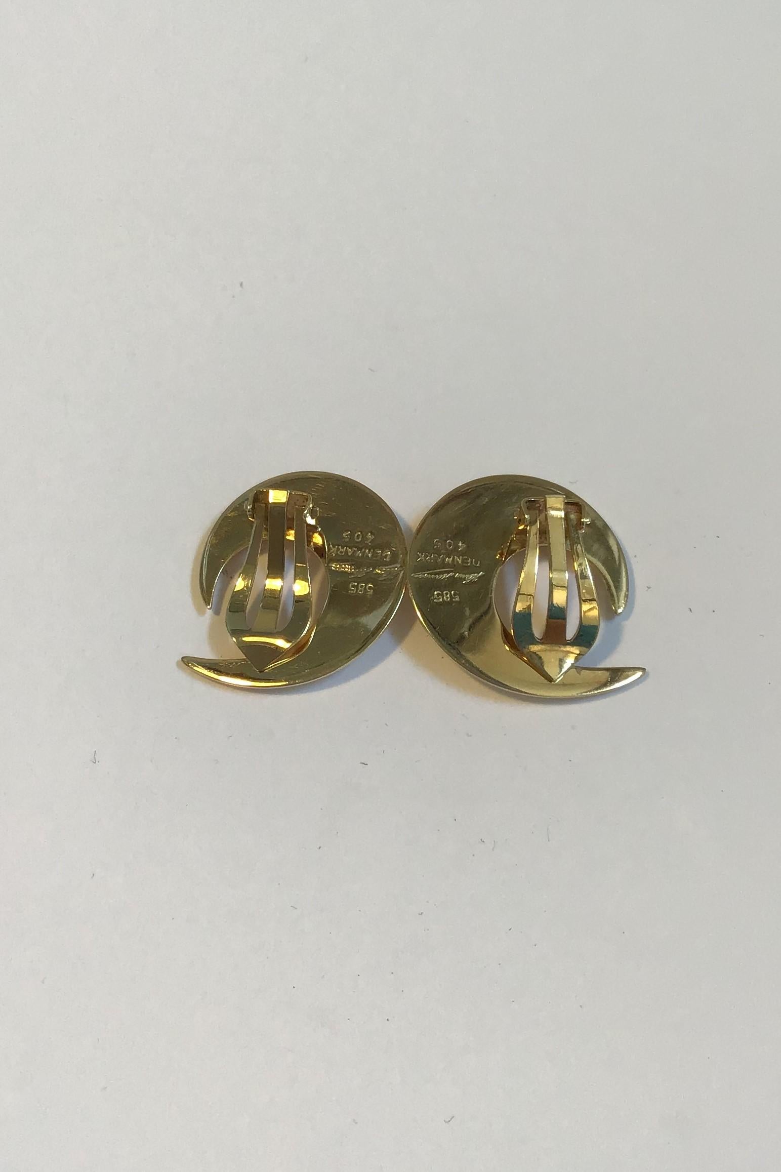 Hans Hansen 14 Karat Gold Ear Clips No 405 at 1stDibs