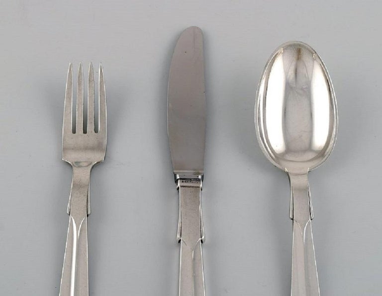 Hans Hansen Silverware No. 7. Art Deco Dinner Service in Silver for Six ...