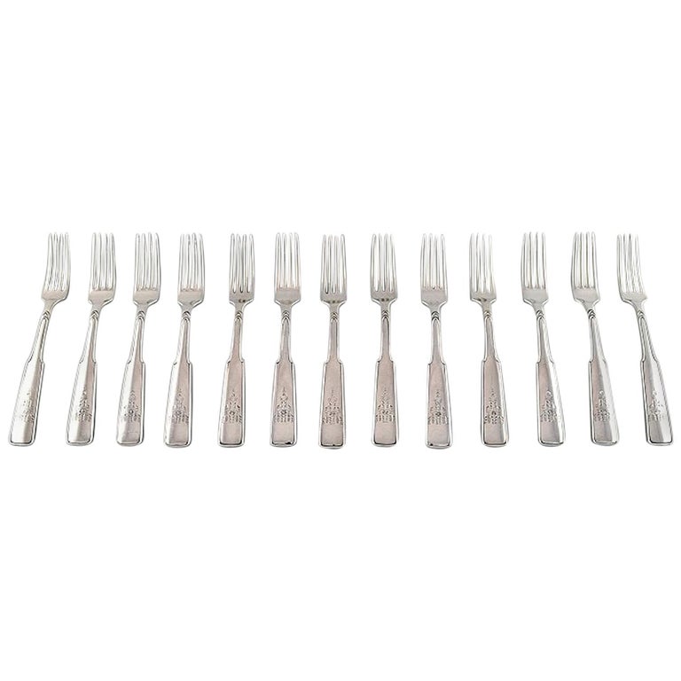Hans Hansen Silverware Number 2, Set of 13 Lunch Forks in All Silver ...
