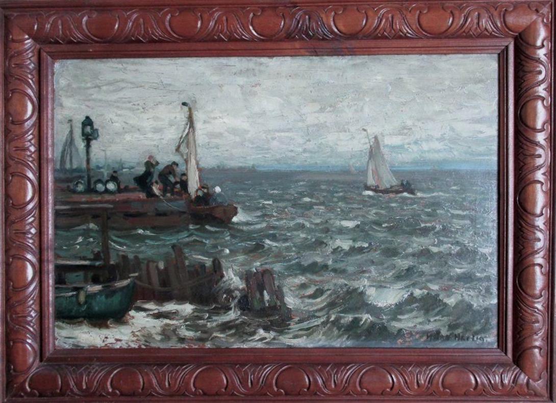 Hans Hartig - Harbour at rough sea, Pomerania at 1stDibs | hans hartig