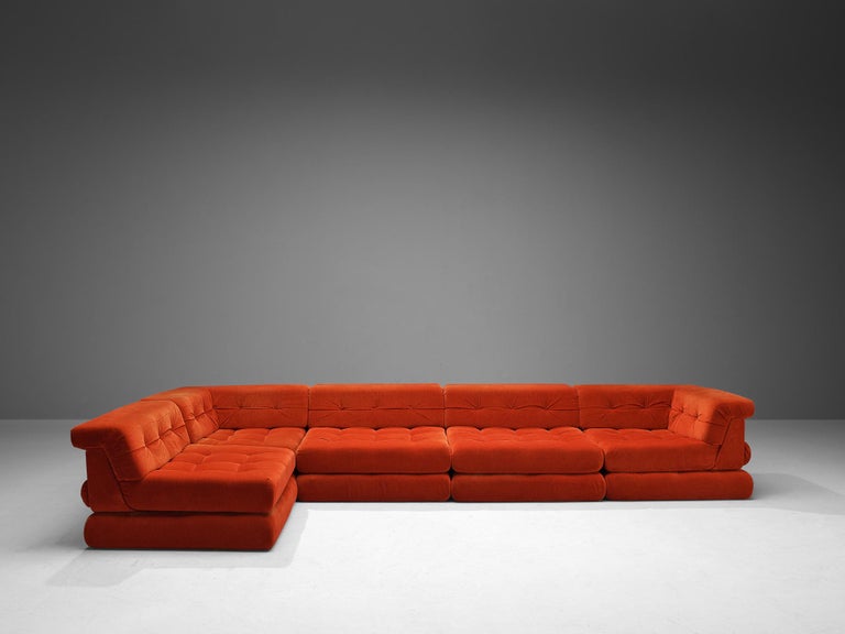Hans Hopfer for Roche Bobois Sectional Sofa in Red Velvet at 1stDibs