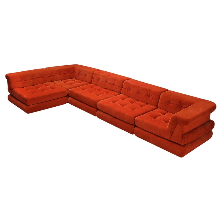 Hans Hopfer for Roche Bobois Sectional Sofa in Red Velvet at 1stDibs