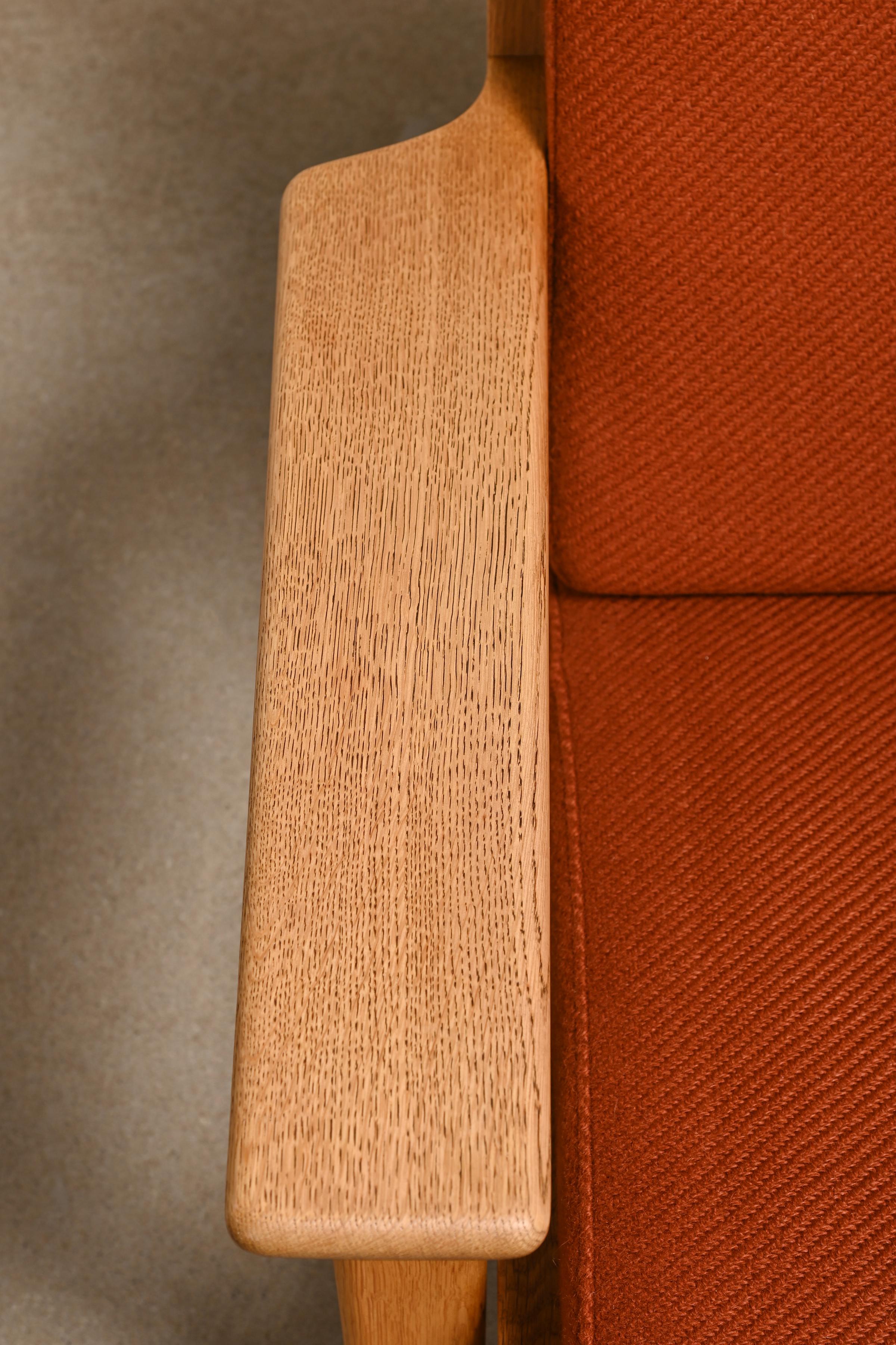 Hans J. Wegner GE290 Easy Chair in Brown Ochre Fabric for GETAMA at 1stDibs