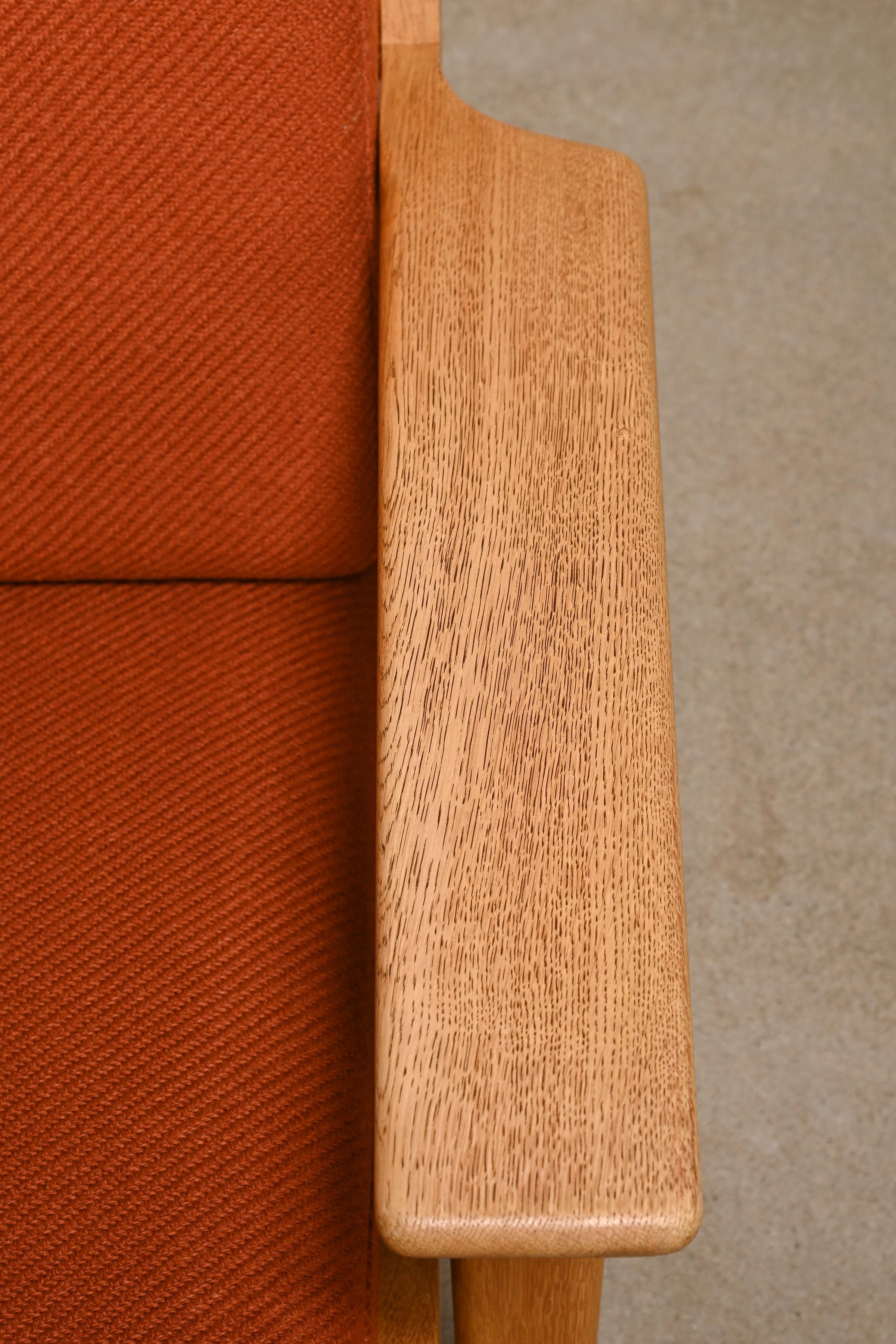 Hans J. Wegner GE290 Easy Chair in Brown Ochre Fabric for GETAMA at 1stDibs