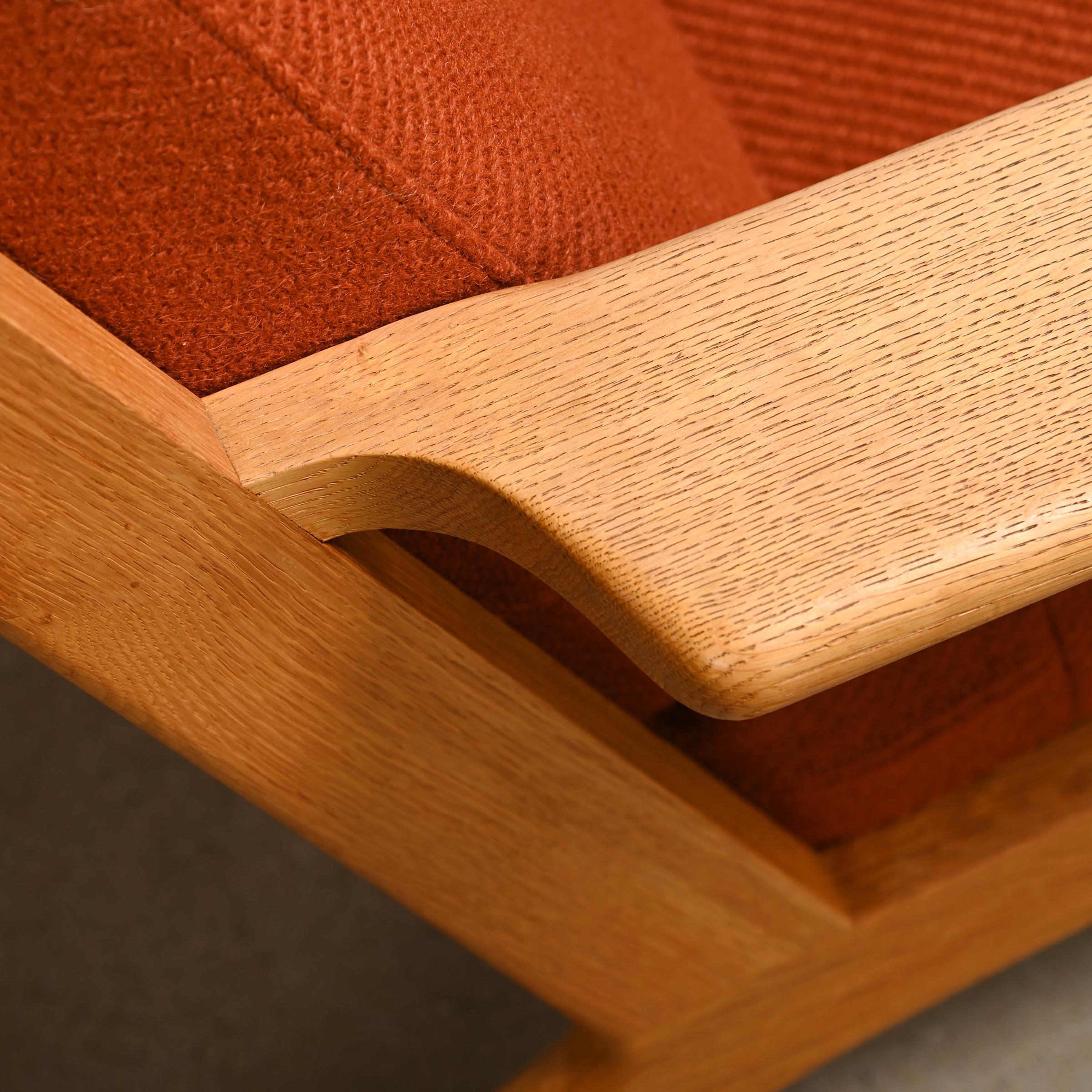 Hans J. Wegner GE290 Easy Chair in Brown Ochre Fabric for GETAMA at 1stDibs