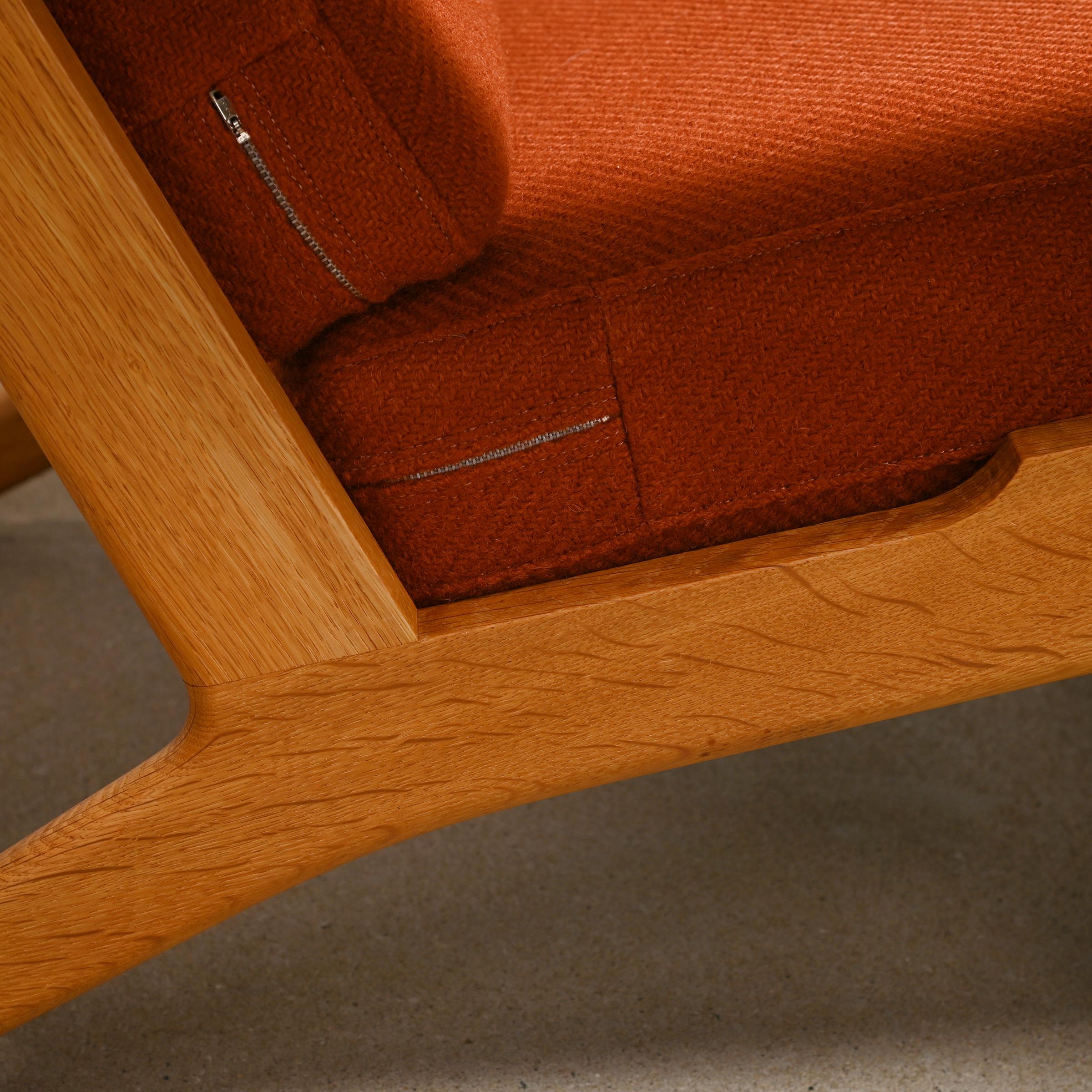 Hans J. Wegner GE290 Easy Chair in Brown Ochre Fabric for GETAMA at 1stDibs