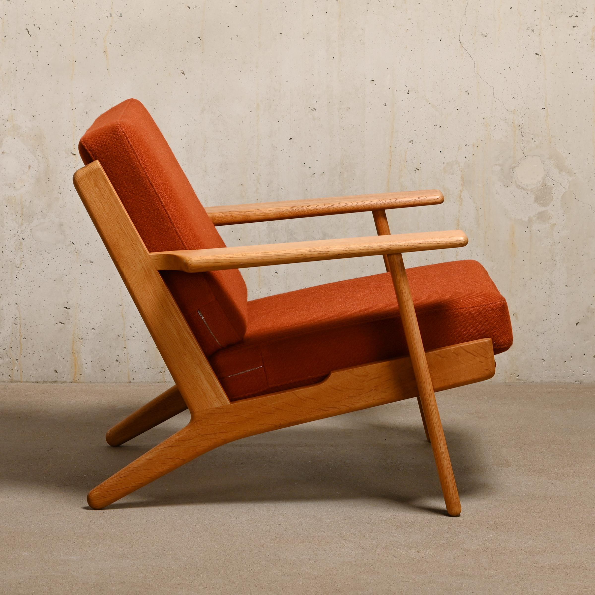 Hans J. Wegner GE290 Easy Chair in Brown Ochre Fabric for GETAMA at 1stDibs