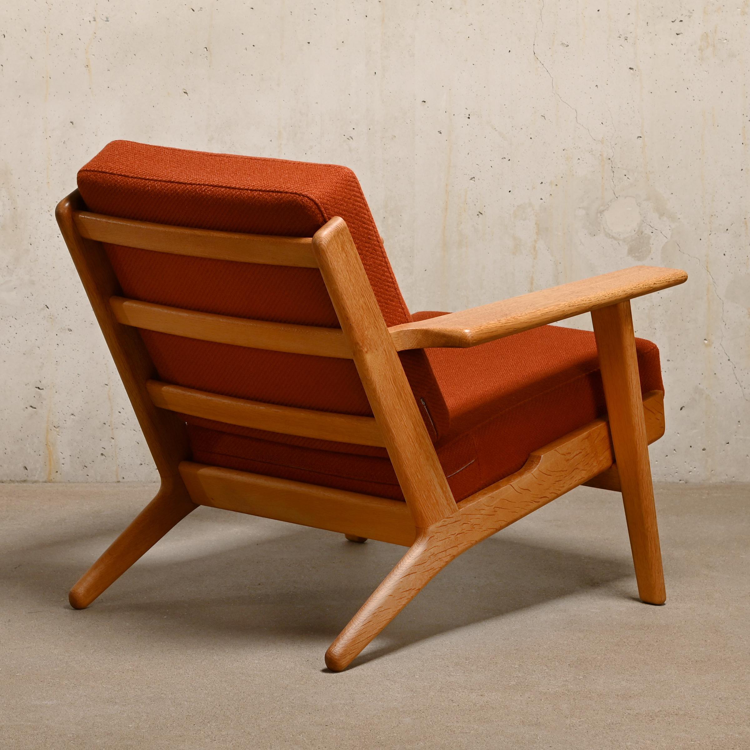 Hans J. Wegner GE290 Easy Chair in Brown Ochre Fabric for GETAMA at 1stDibs