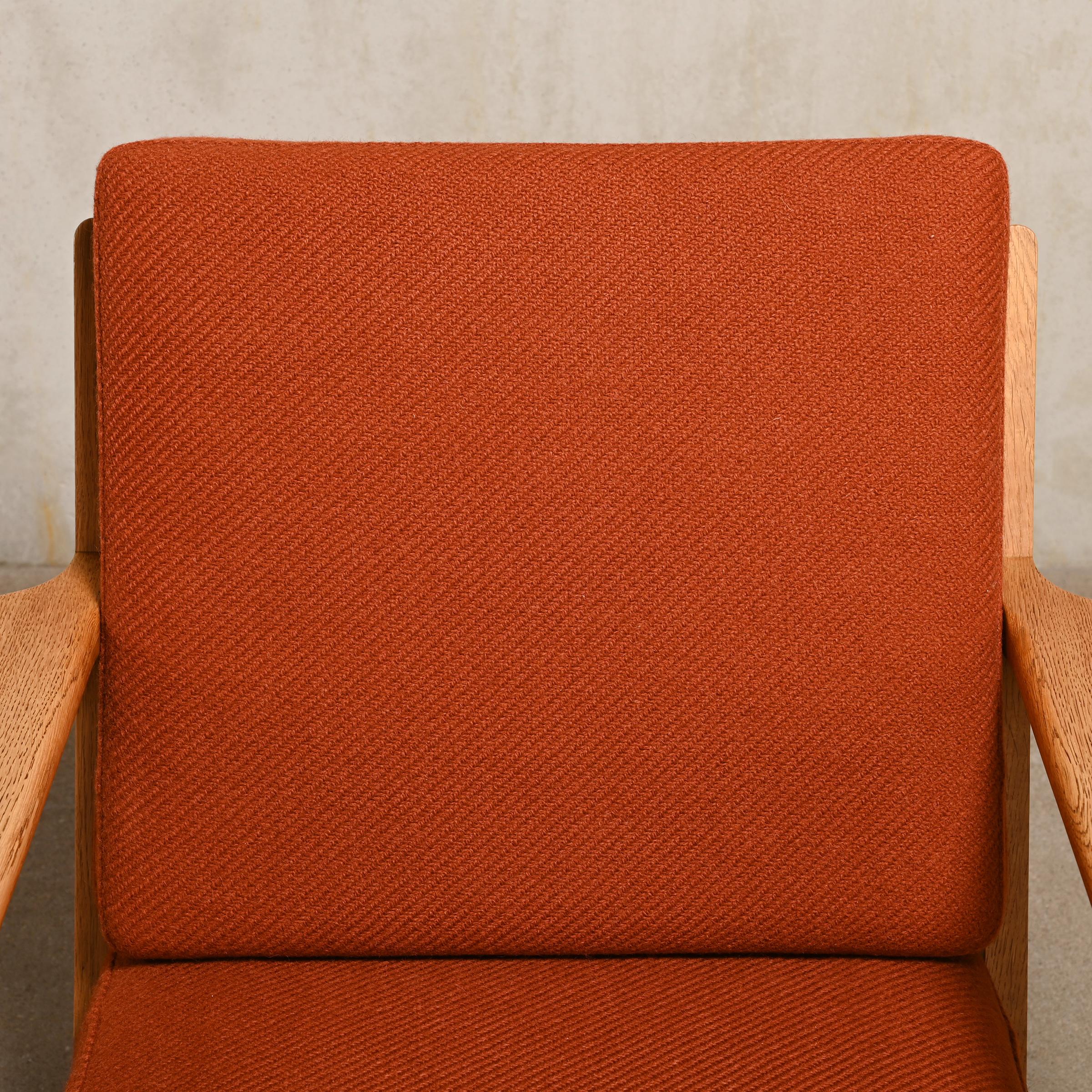 Hans J. Wegner GE290 Easy Chair in Brown Ochre Fabric for GETAMA at 1stDibs