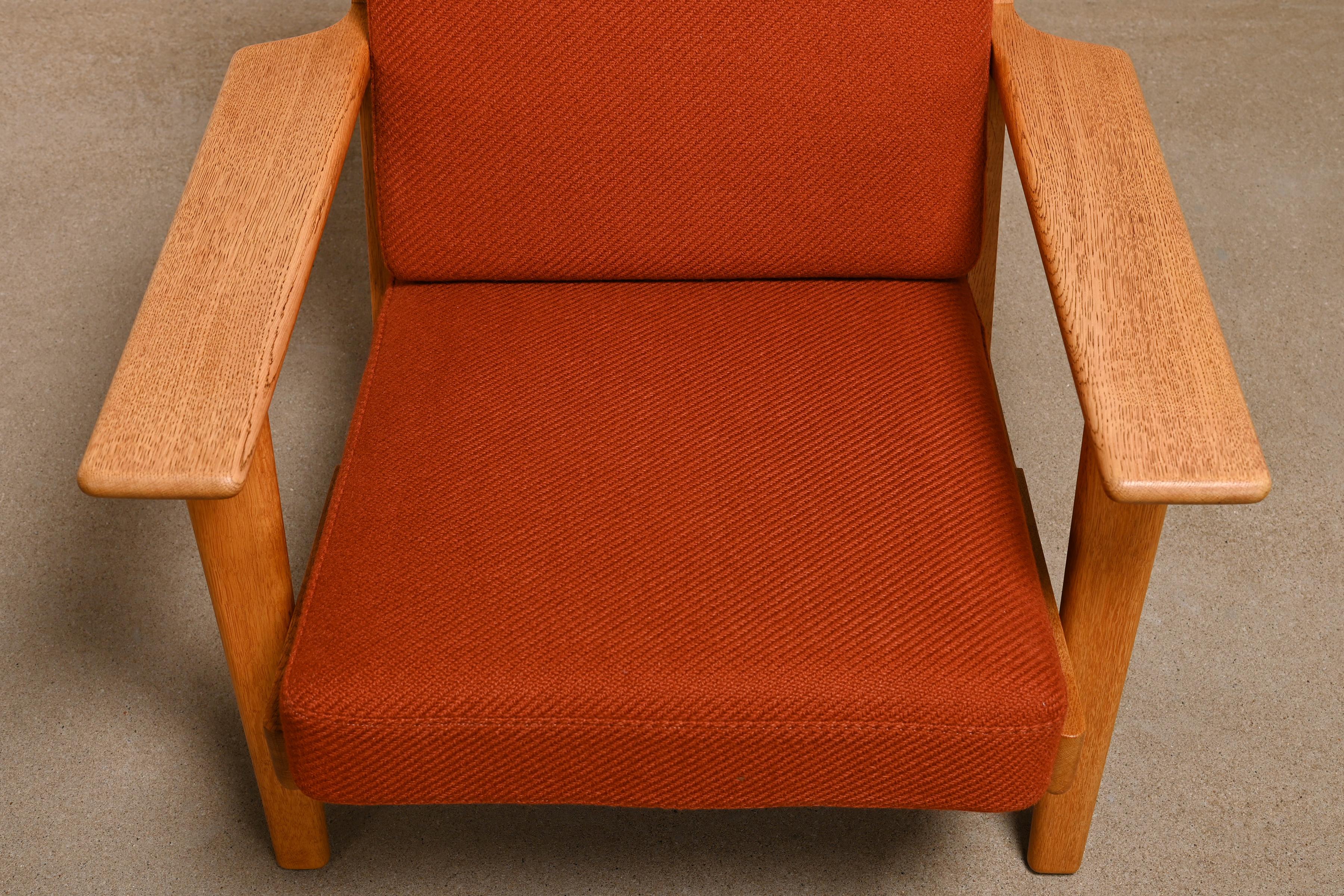 Hans J. Wegner GE290 Easy Chair in Brown Ochre Fabric for GETAMA at 1stDibs