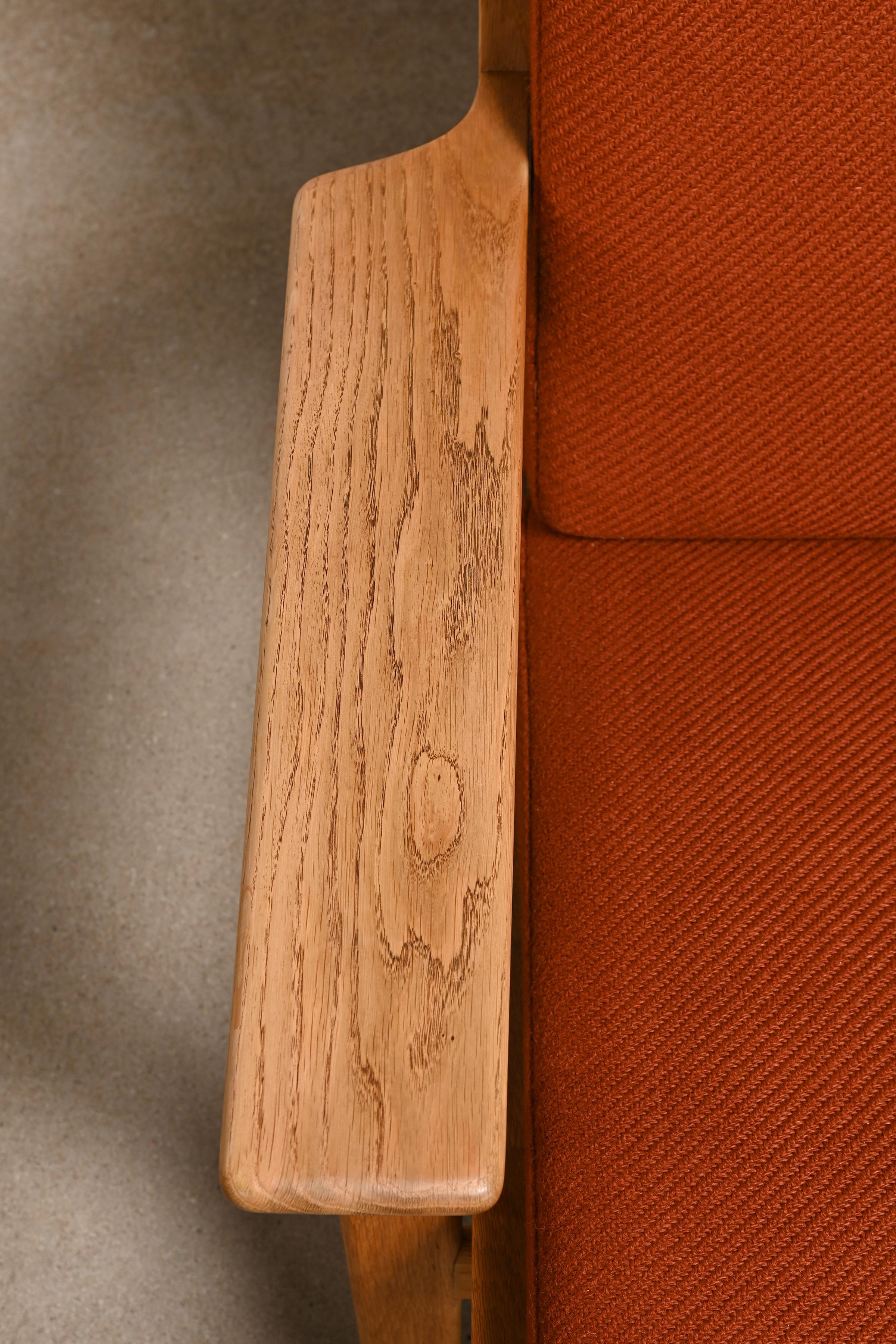 Hans J. Wegner Ge290a Lounge Chair in Brown Ochre Fabric for GETAMA at 1stDibs