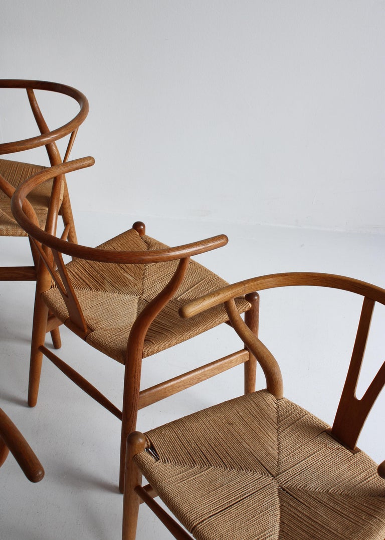 Hans J. Wegner Set of 6 Early Stamped Carl Hansen and Sons Wishbone Chairs, 1950s For Sale at ...