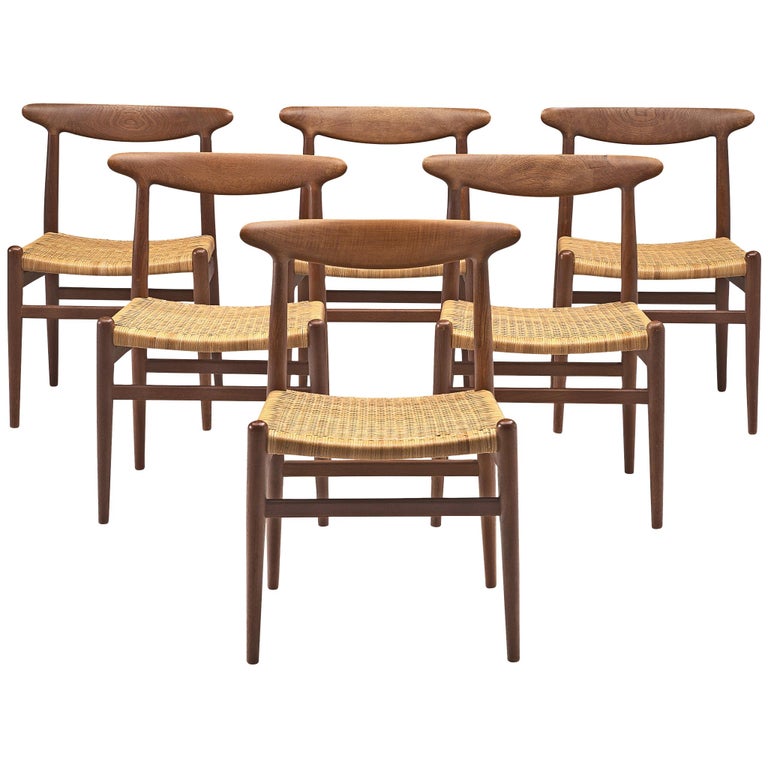 Hans J. Wegner "W2" Dining chairs with Wicker Seats at 1stDibs