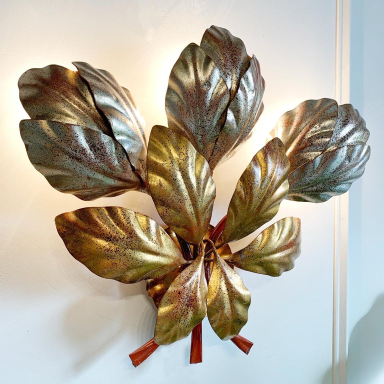 Hans Kogl Gllt and Silver Leaf Wall Light For Sale at 1stDibs
