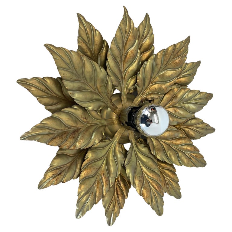 Hans Kogl Golden Florentiner Leaf Wall Ceiling Light Sconces, Italy ...
