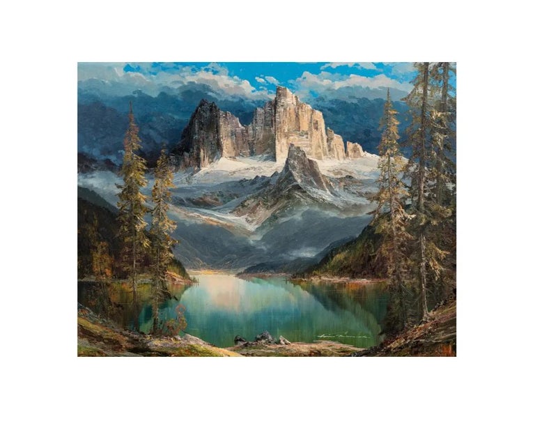 Hans Munnich, Mountain Landscape with Lake Oil on Canvas For Sale at ...