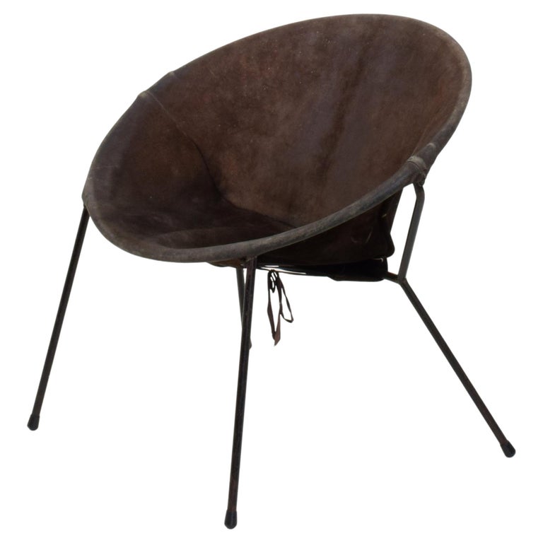 Hans Olsen 'Balloon' Folding Armchair in Nubuck 'Suede', Mid-Century ...
