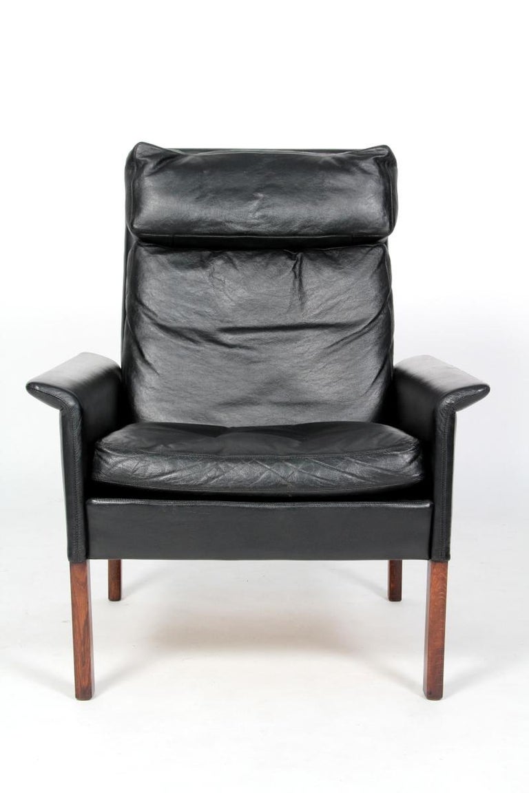 Hans Olsen High Back Armchair in Black Leather For Sale at 1stDibs