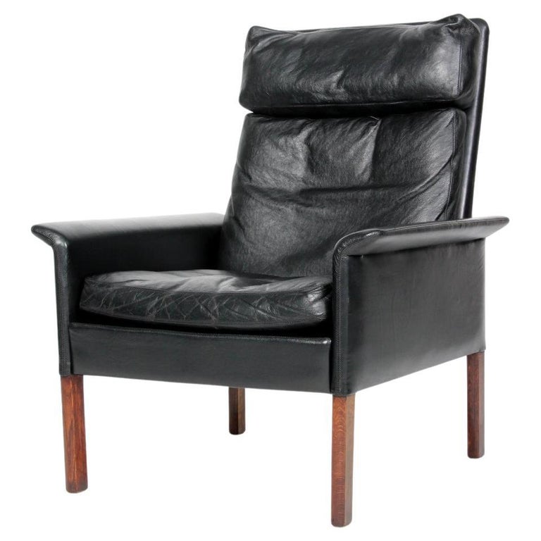 Hans Olsen High Back Armchair in Black Leather For Sale at 1stDibs
