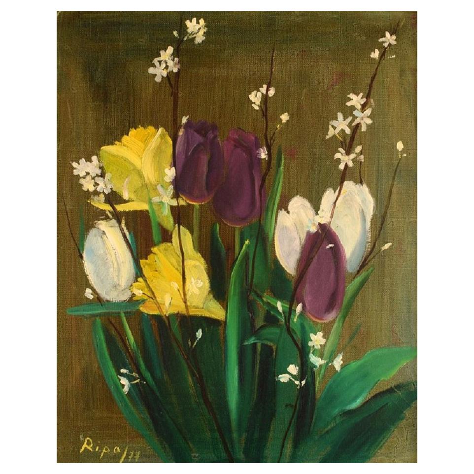 Hans Ripa, Swedish Artist, Oil on Canvas, Arrangement of Flowers at 1stDibs