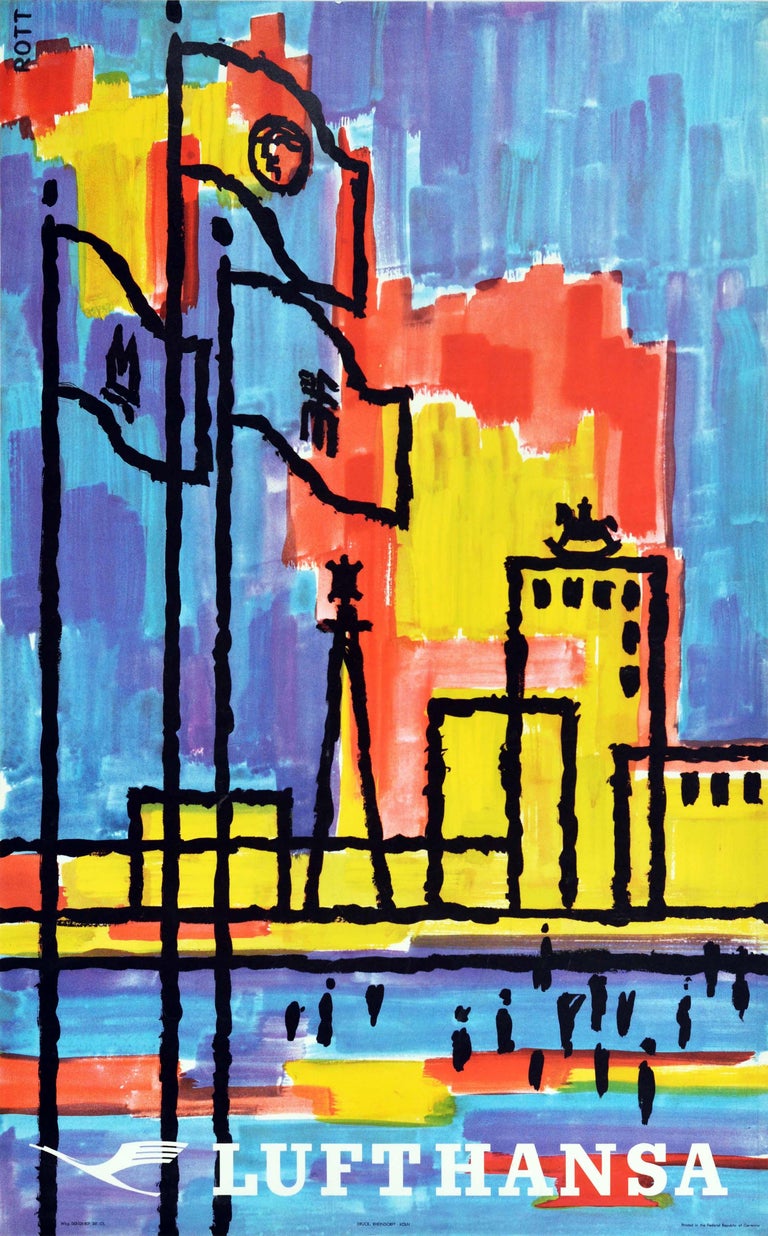 Hans Rott - Original Vintage Travel Poster Lufthansa Airline Midcentury ...