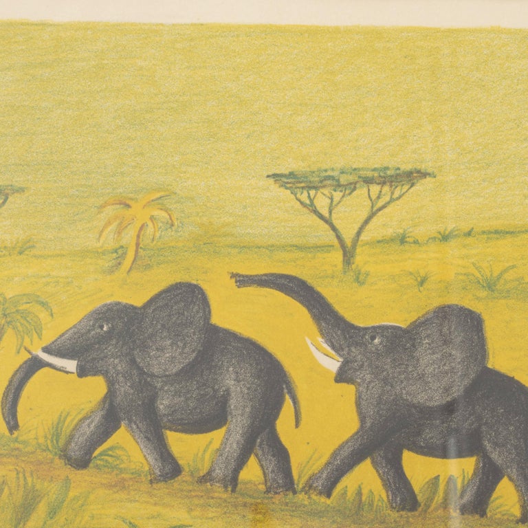 Hans Scherfig "Elephants on the Savanna "Signed" Lithography For Sale ...