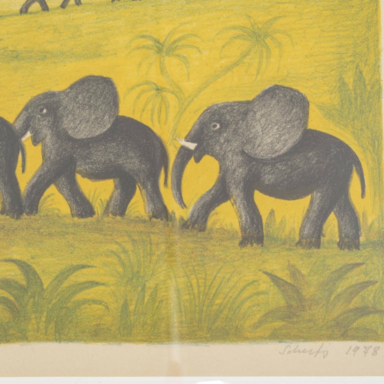 Hans Scherfig "Elephants on the Savanna "Signed" Lithography For Sale ...