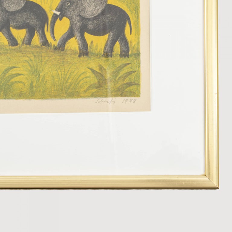 Hans Scherfig "Elephants on the Savanna "Signed" Lithography For Sale ...
