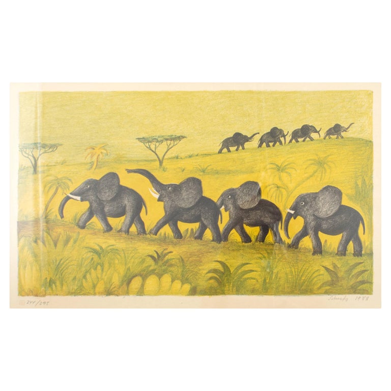 Hans Scherfig "Elephants on the Savanna "Signed" Lithography For Sale ...