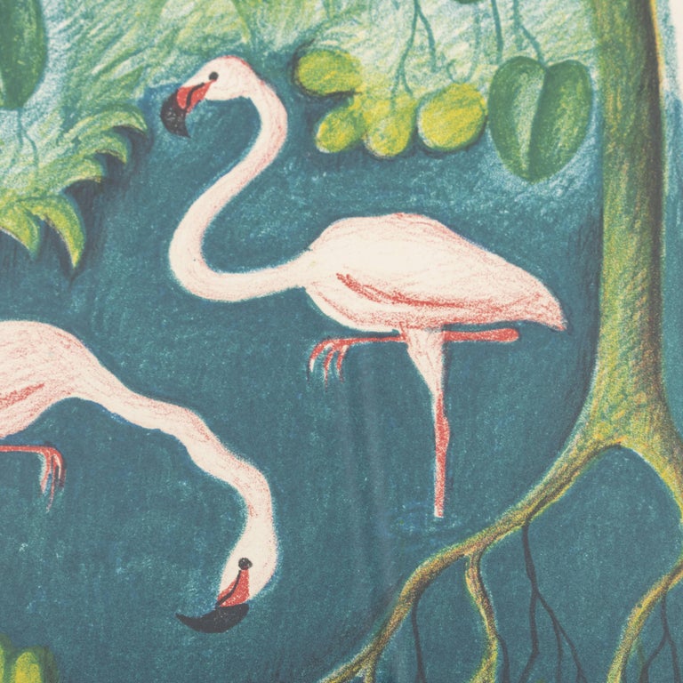 Hans Scherfig "Flamingos" Signed Lithography For Sale at 1stDibs