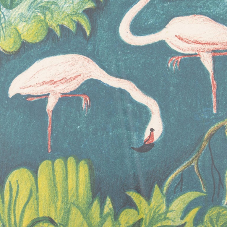 Hans Scherfig "Flamingos" Signed Lithography For Sale at 1stDibs