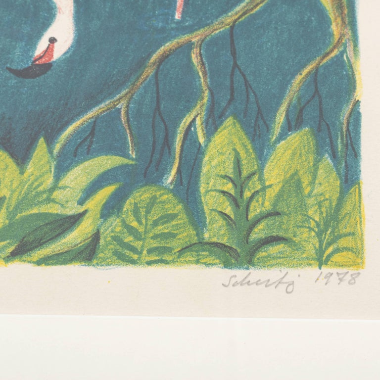 Hans Scherfig "Flamingos" Signed Lithography For Sale at 1stDibs
