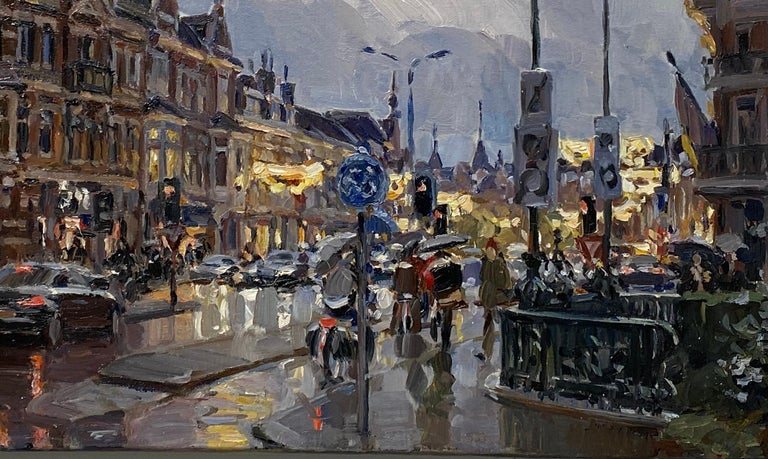 Hans Versfelt - Dutch City in the Rain - 21st Century City oilpainting ...