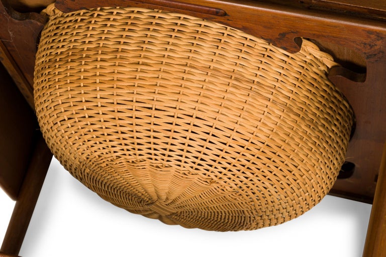 Hans Wegner for Andreas Tuck Teak Wood Drop Leaf Woven Basket Sewing ...