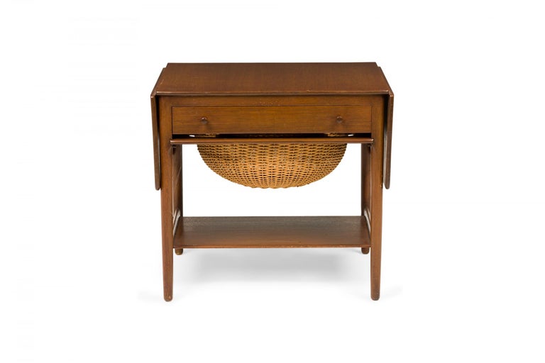 Hans Wegner for Andreas Tuck Teak Wood Drop Leaf Woven Basket Sewing ...