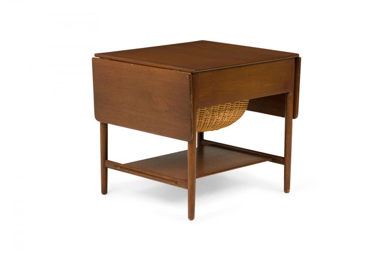 Hans Wegner for Andreas Tuck Teak Wood Drop Leaf Woven Basket Sewing ...