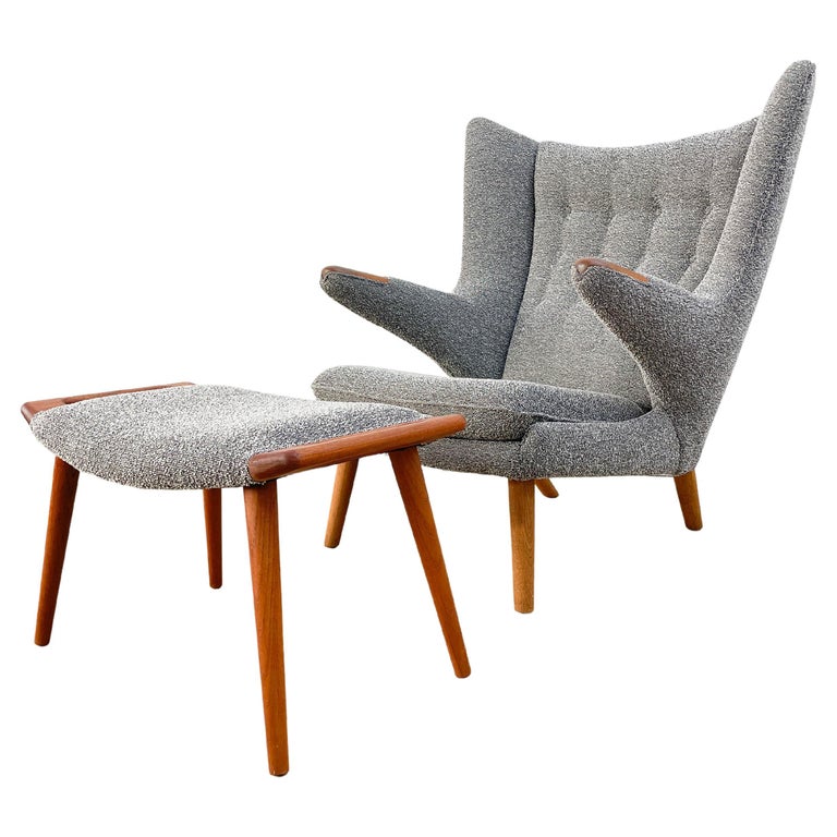 Hans Wegner Papa Bear Chair and Ottoman in Gray at 1stDibs