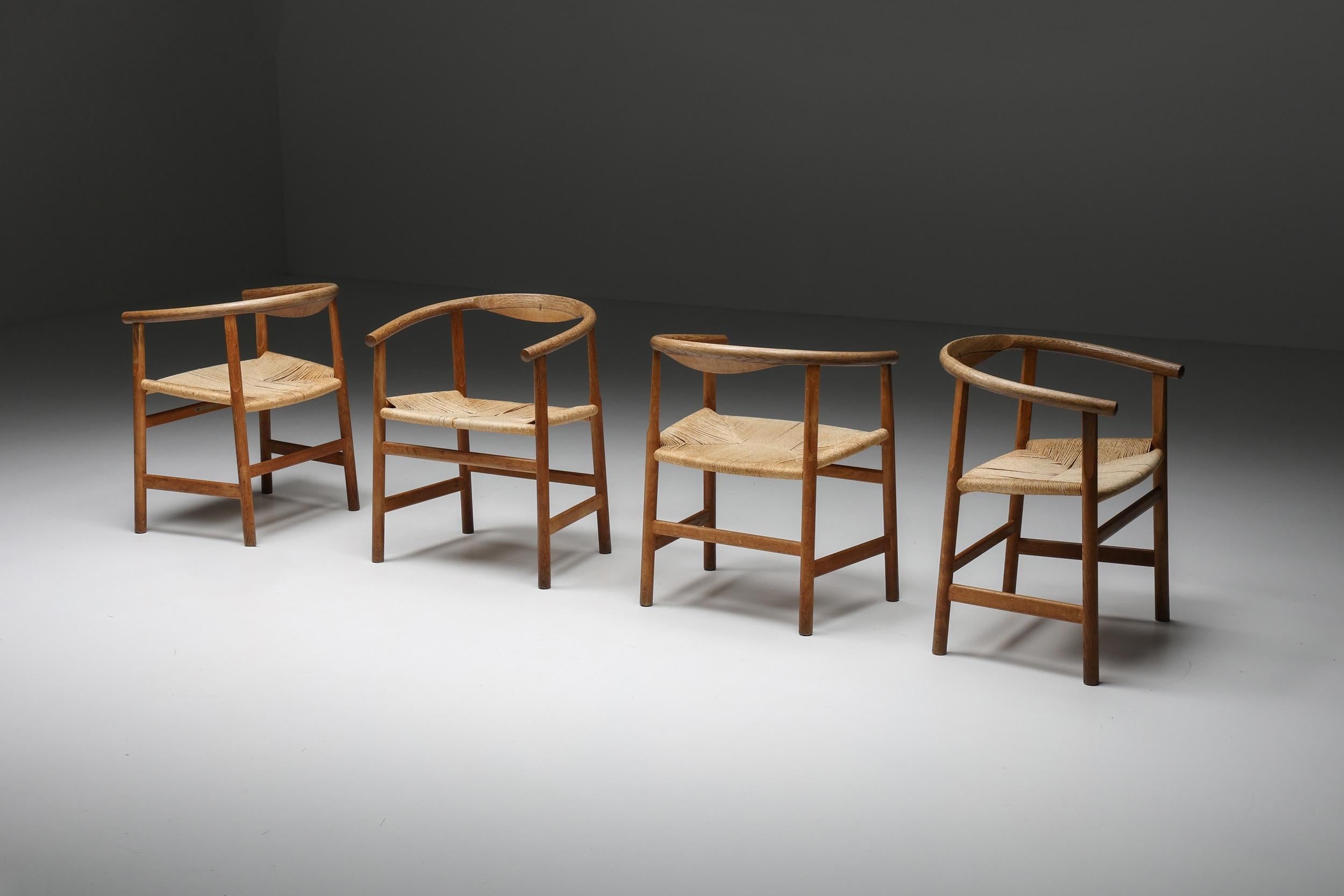 Hans Wegner Pp201 Cord and Oak Dining Chair for PP Mobler Denmark, 1969 ...