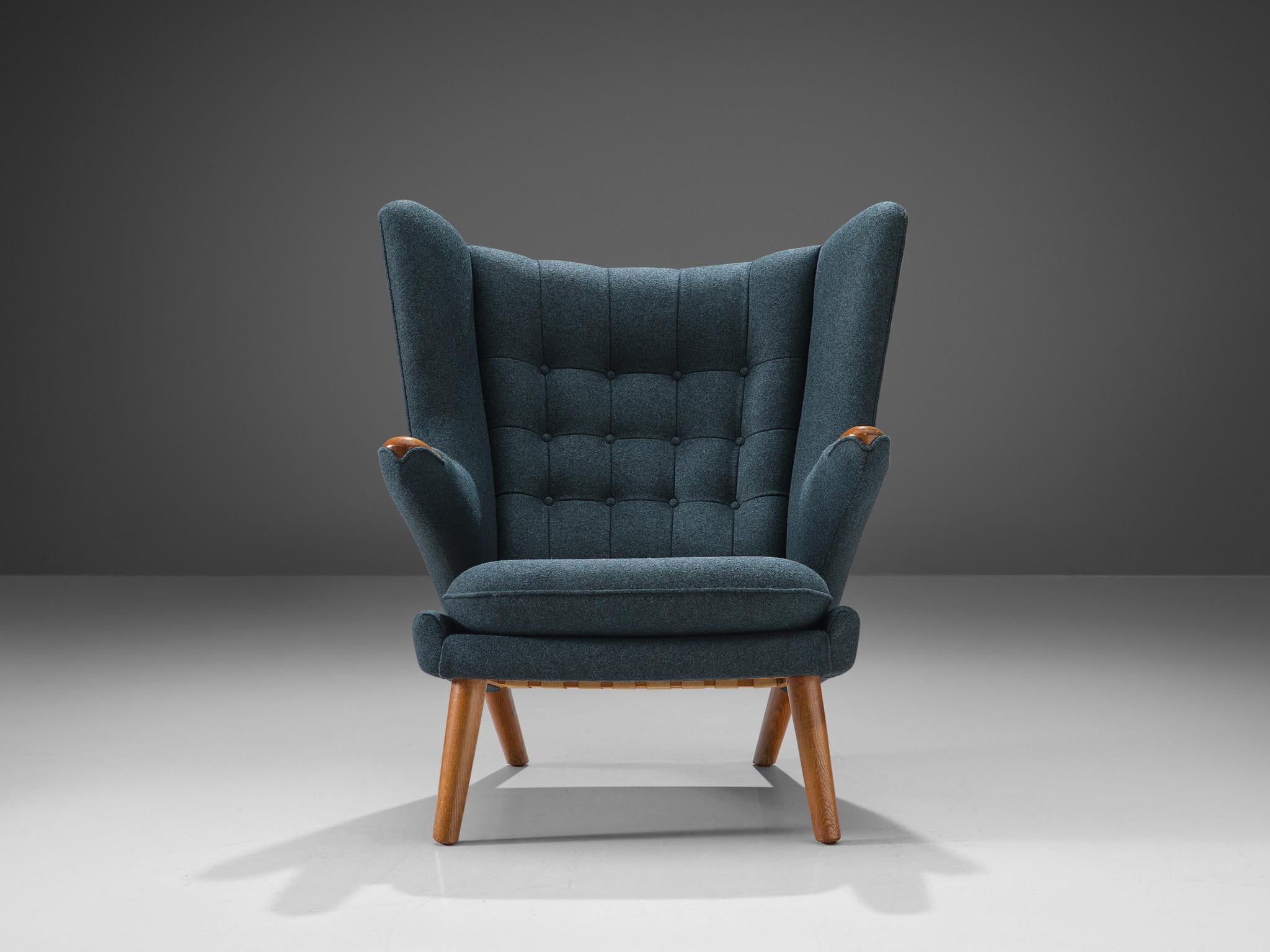 Hans Wegner Reupholstered Papa Bear Chair with Ottoman For Sale at 1stDibs