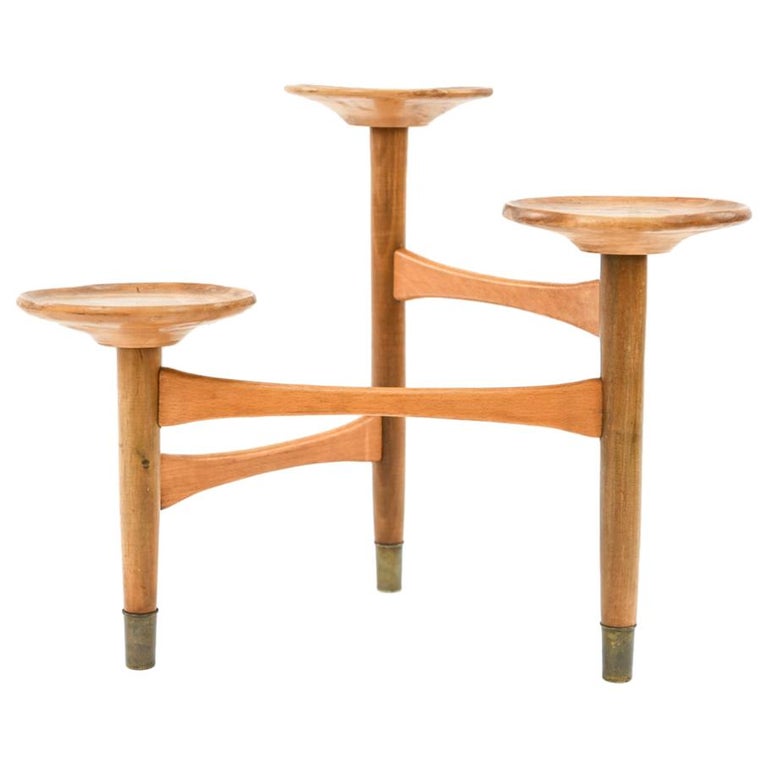 1950s Danish Beech and Brass Stand For Sale at 1stDibs