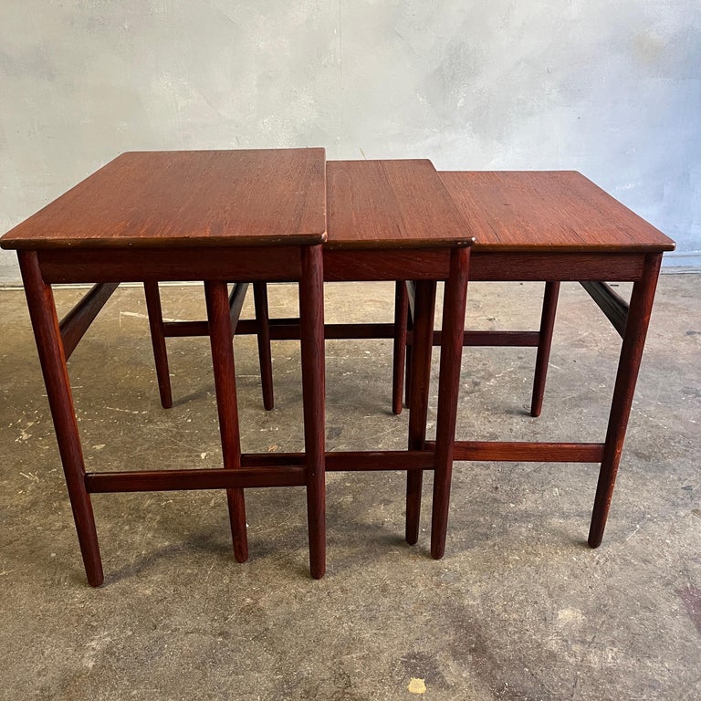 Hans Wegner Teak Nesting Tables Model AT-40 Andreas Tuck For Sale at ...
