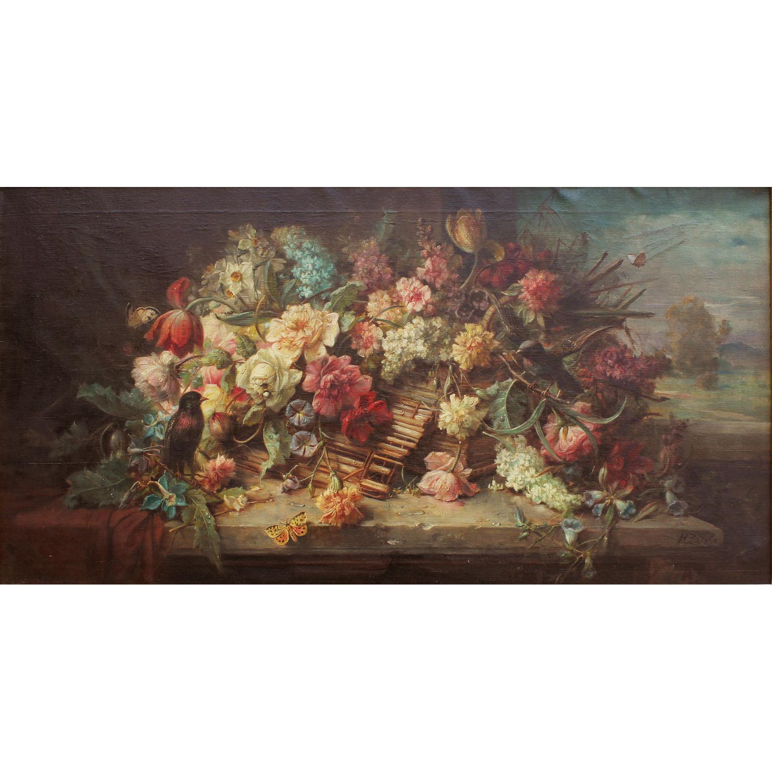 Hans Zatzka Oil on Canvas "Wicker Basket of Spring Flowers" For Sale at ...
