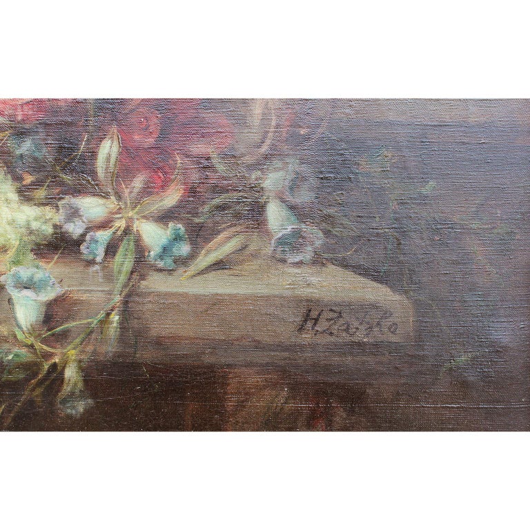 Hans Zatzka Oil on Canvas "Wicker Basket of Spring Flowers" For Sale at ...