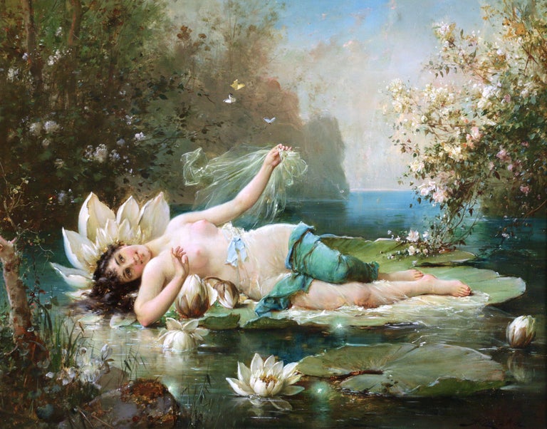 Hans Zatzka A Water Nymph 19th Century Oil Nude Female Figure In Landscape By Hans Zatzka
